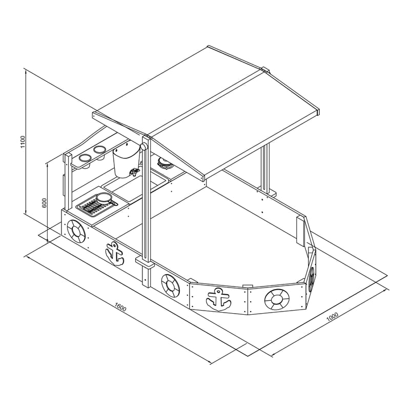 AXI Dora Boot zandbak met speelkeuken en dak 160 x 100 cm Bruin ...